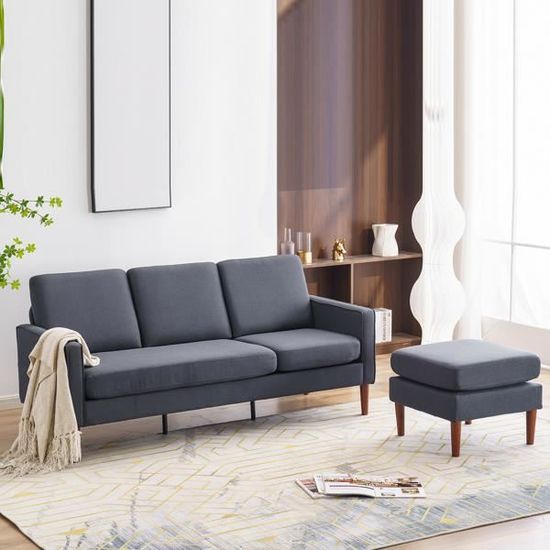 Canapé modulable OEMG gris foncé, 181x76x87cm, tissu doux, avec repose ...