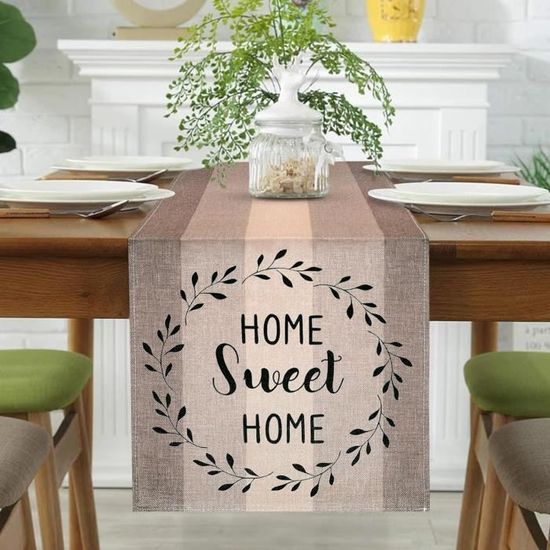 Chemin De Table Tissu Beige Moderne Chemin De Table Lin Lavable Marron ...