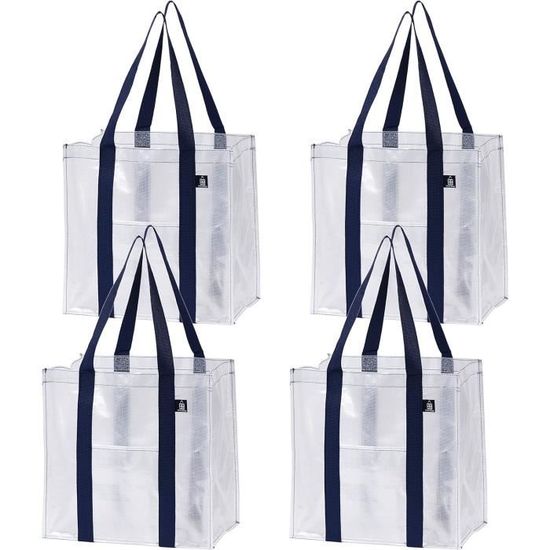 Lot De 4 Sacs De Courses Et Cabas Réutilisables, Base Renforcée, Poche ...
