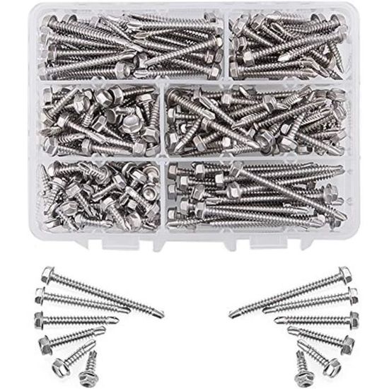 200Pcs 410 Kit De Vis Autoperceuses En Acier Inoxydable, Vis Autoperceuse-Taraudeuse À Tête ...