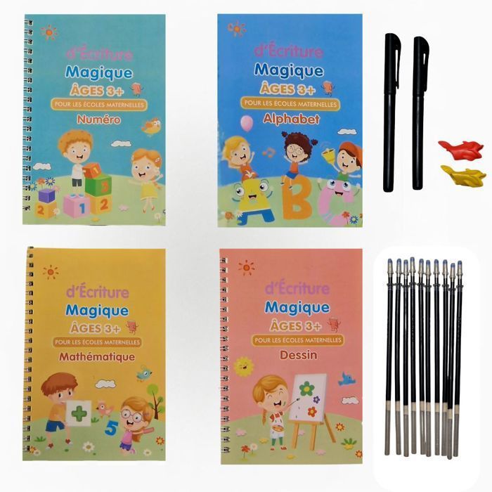 Lot de 4 Cahiers Magiques de Calligraphie Réutilisables 3+ Alphabet ...