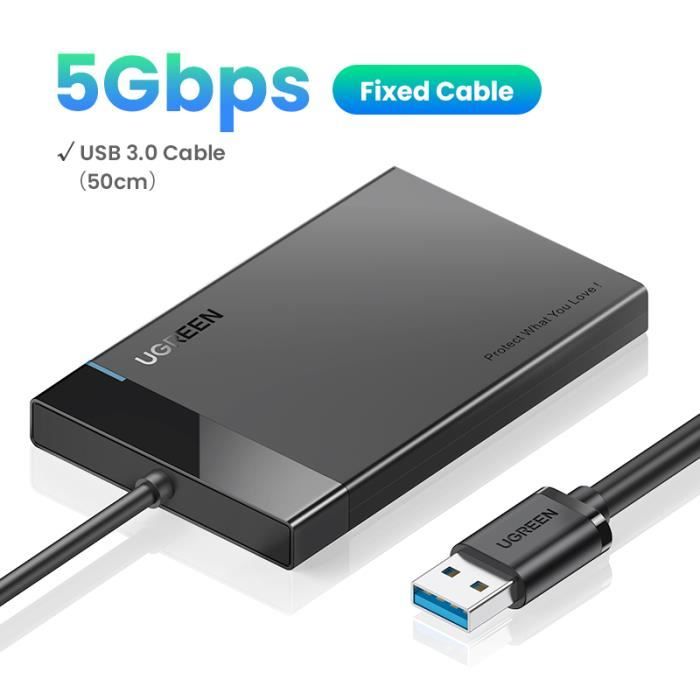 Câble fixe USB 3.0--Ugreen HDD Enclosure SATA to USB 3.0 HDD Case Tool Free for 7-9.5mm 2.5 inch ...