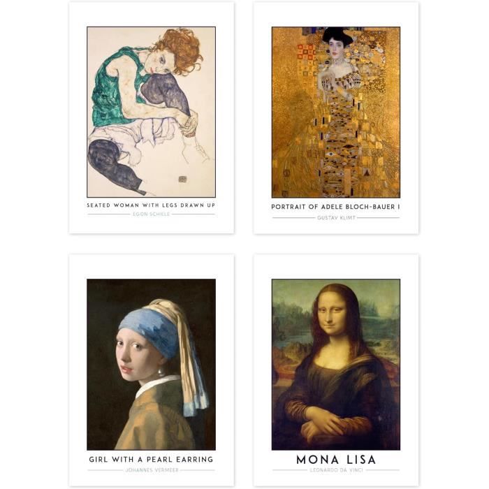 Classic Paintings Schiele Seated Woman Klimt Adele Vermeer Girl Pearl Earring Da Vinci Mona Lisa ...