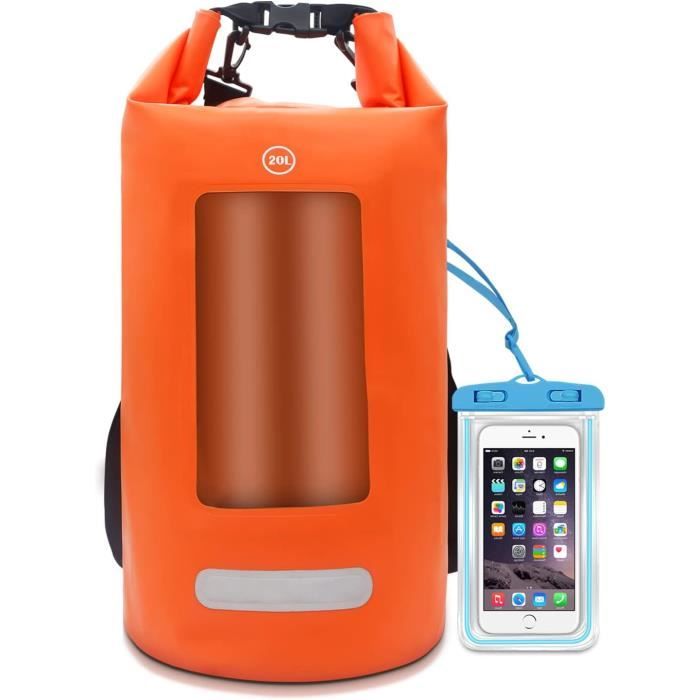 Sac étanche pour les sports nautiques - 10 L-20 L-30 l - Avec poche pour téléphone portable, sac ...