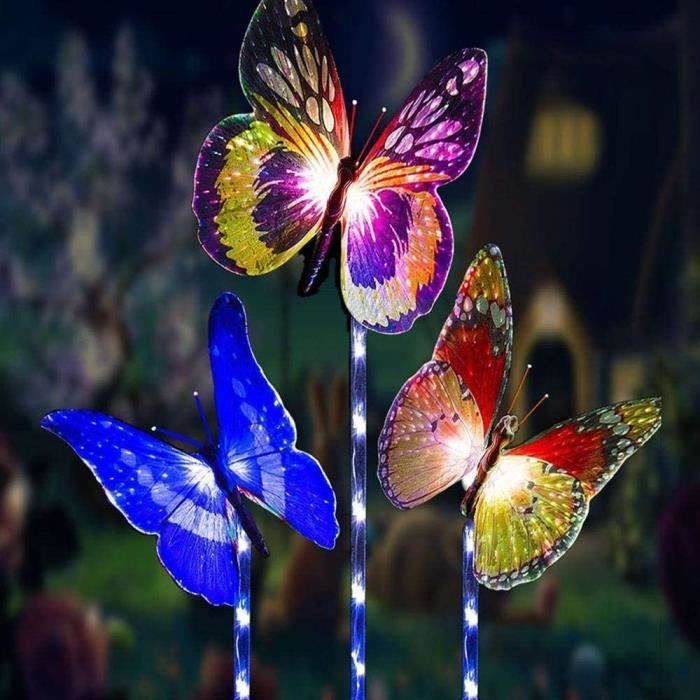 Lampes Solaires de Jardin, [3 pièces] Solar Papillon Multicolore LED ...