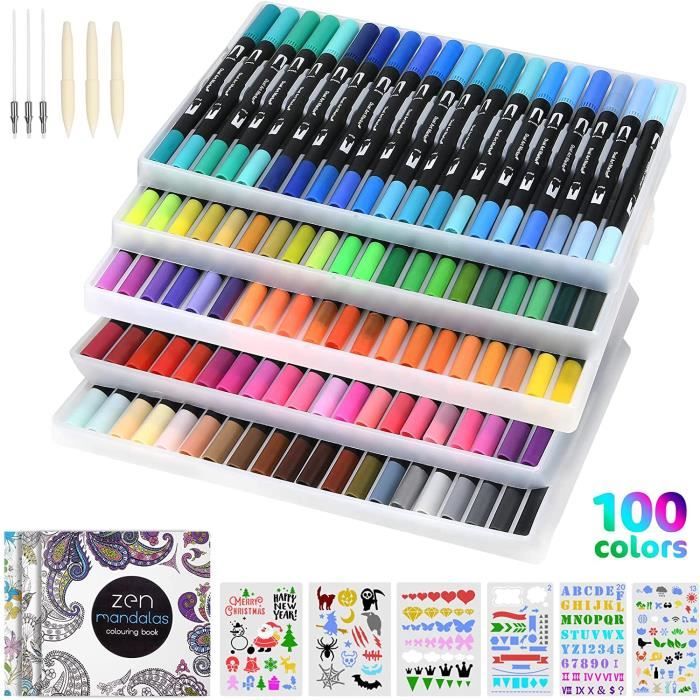 100 Stylos à Colorier Stylos Pinceaux à Double Pointe Pinceaux ...