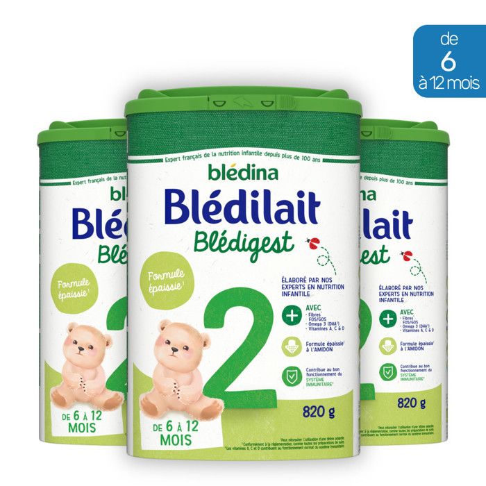 3 Boîtes de Lait en poudre Premium 2 (3x820g) - Blédilait De 6 à 12 ...