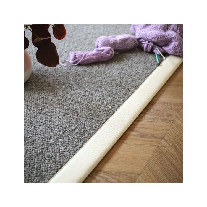Tapis pure laine - Latoon gris foncé - Ganse coton écru - 200 x 200 cm ...