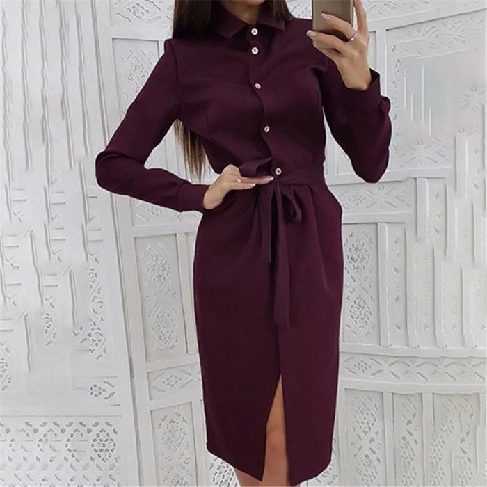 Robe,2021 printemps été dames Midi chemise robe femme décontracté à ...