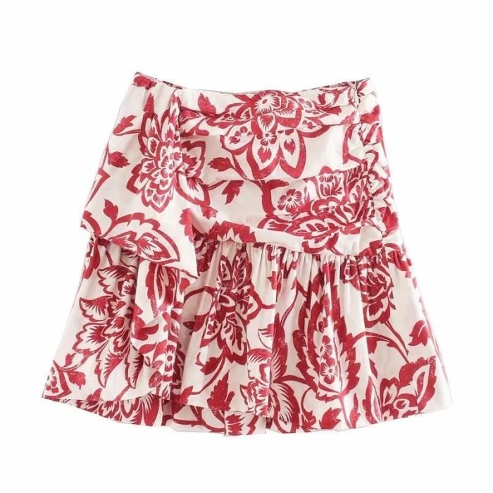 Jupe,Mini jupe plissée à fleurs tropicales pour femmes, décontractée ...