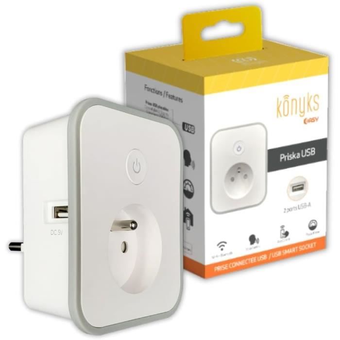 Prise Connectée Intelligente Priska Usb Wi Fi + Bt 16A Avec 2 Prises ...
