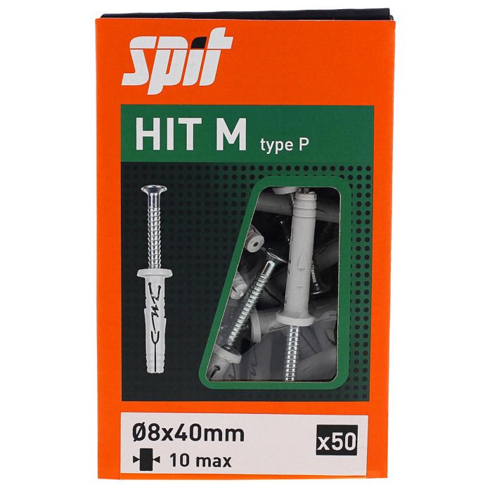 Cheville à frapper - SPIT - HIT-M P - 8x40 mm - Boîte de 50 - Nylon et ...