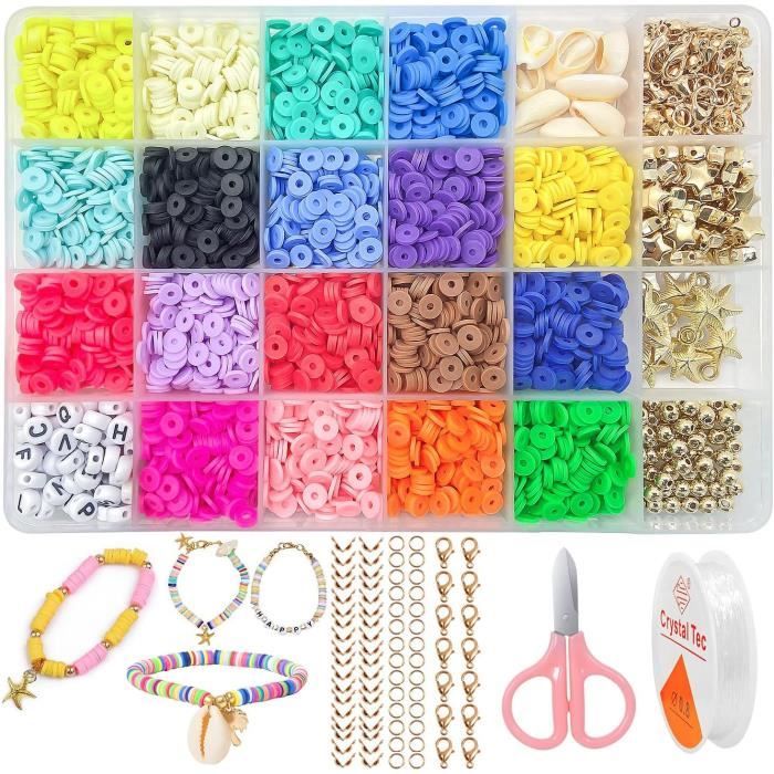 Perles Plates pour Bracelet, 18 Couleurs Kit Perles Plates, Créatif Kit ...