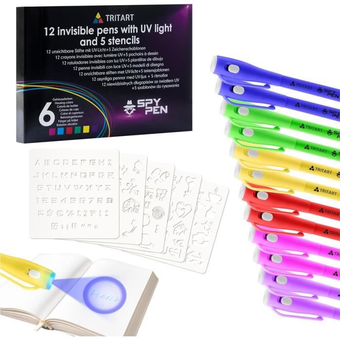 Lot De 22 Crayons Secrets Avec 13 Stylos Magiques, 6 Pochoirs, 3 Carrés ...
