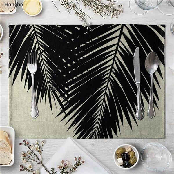 SET DE TABLE,7--Napperon en feuille de palmier noir et blanc 40x30cm ...
