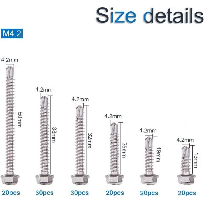 200Pcs 410 Kit De Vis Autoperceuses En Acier Inoxydable, Vis Autoperceuse-Taraudeuse À Tête ...