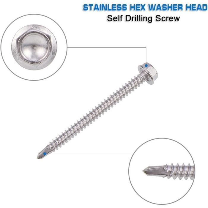 200Pcs 410 Kit De Vis Autoperceuses En Acier Inoxydable, Vis Autoperceuse-Taraudeuse À Tête ...