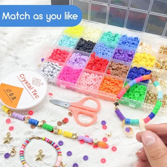 Perles Plates pour Bracelet, 18 Couleurs Kit Perles Plates, Créatif Kit ...