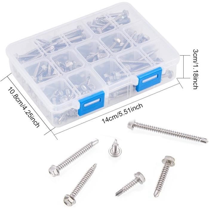 200Pcs 410 Kit De Vis Autoperceuses En Acier Inoxydable, Vis Autoperceuse-Taraudeuse À Tête ...