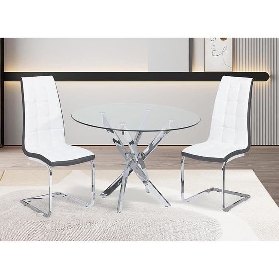 Table à Manger Ronde en Verre Pieds argentés June[74] - Cdiscount Maison