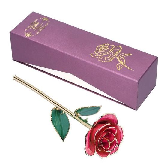 Fleur rose plaquée or 24 carats Rose Rouge Trempée en or 24 Carats ...