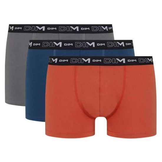 DIM Lot de 3 Boxers Homme Coton STRETCH Orange Bleu Gris Orange ...