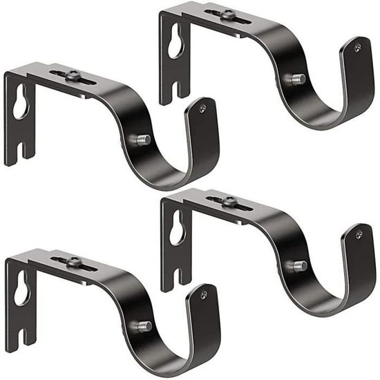 Retoteng Lot de 4 supports de tringle à rideaux, réglables et résistants, avec vis Noir76 ...