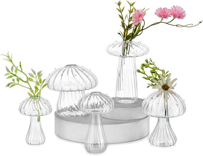 Vases En Verre Transparent Champignon Deco: Lot De 5 Champignons Petit ...