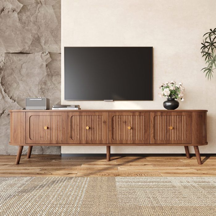 Meuble TV moderne, support TV, meuble TV bas. Quatre portes, poignées ...
