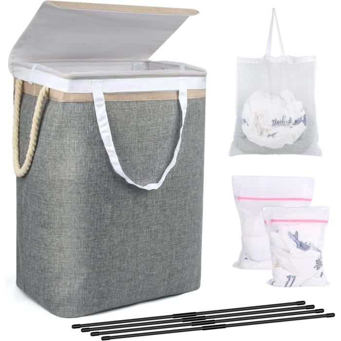 Panier à Linge - Marque - Avec Couvercle et Poignées - Pliable - Gris ...