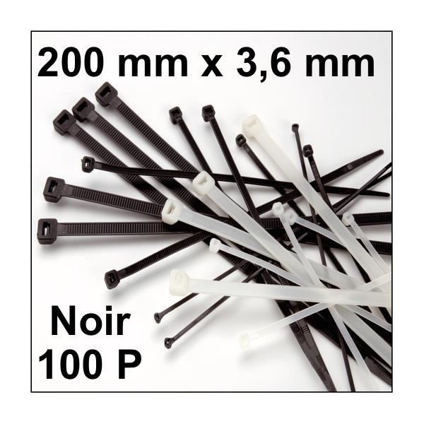 100 Colliers de serrage type RILSAN / COLSON Noir 200 x 3,6 mm ...
