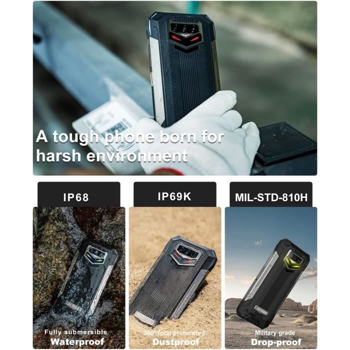 DOOGEE S89 Téléphone Incassable,12000mAh Batterie/33W,LED Respiration,8Go+128GoSD 1To Android 12 ...