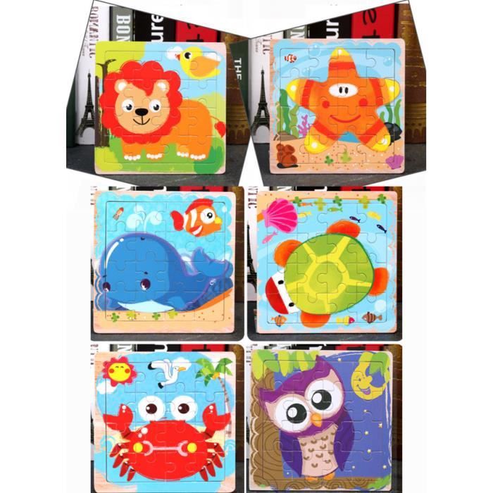 6 pcs Puzzles en Bois pour Enfants, Montessori Jouet Bebe,Animal Jeuets ...