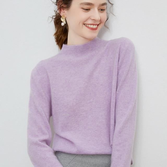 Pull en cachemire sans couture - ECELEN - Col roulé - Automne/Hiver - Violet clair Violet clair ...