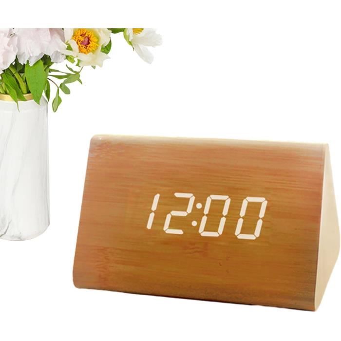 Réveil numérique en Bois | Bureau de Chevet,Réveil avec Grand écran en ...