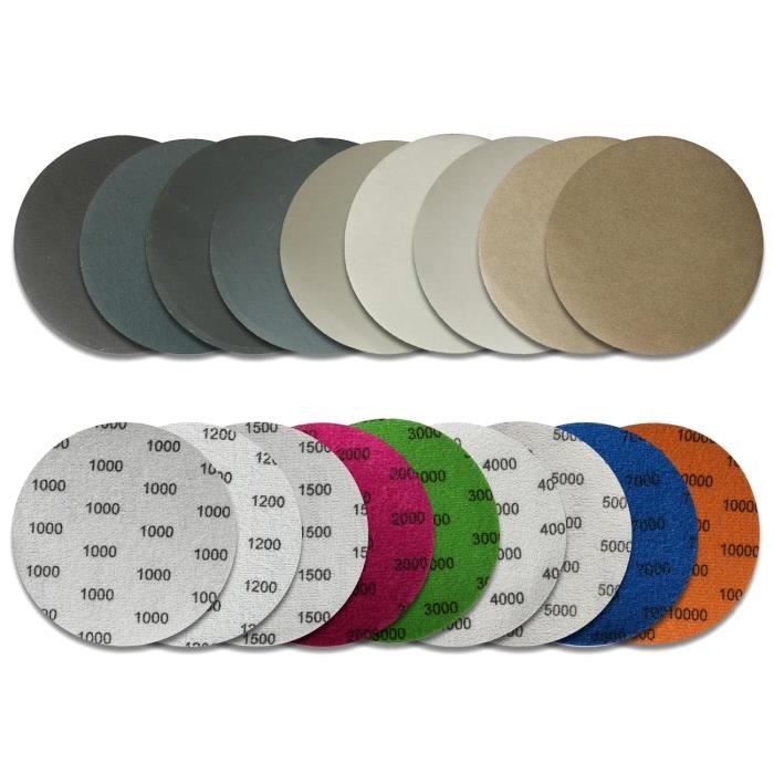 CYLBAQ Lot de 36 feuilles de papier abrasif 125 mm Velcro, grain 1000 ...