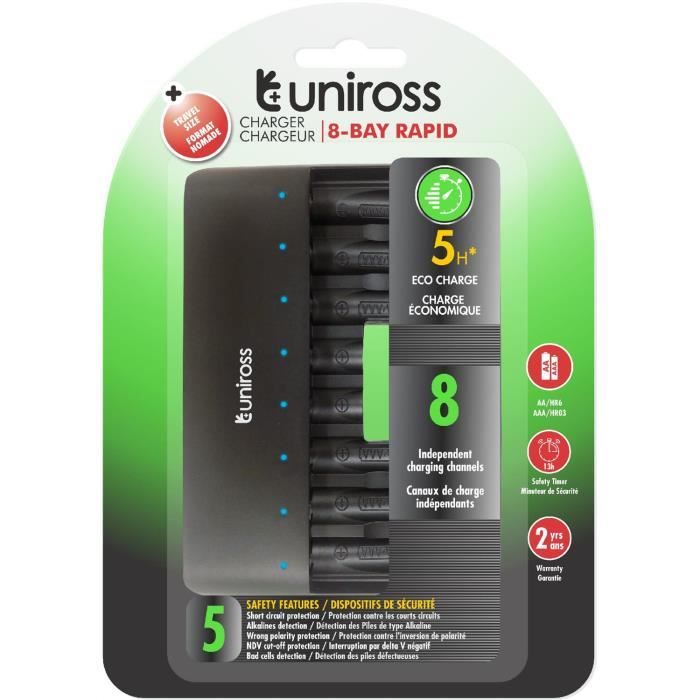 Chargeur - UNIROSS - RAPIDE - 1 à 8 Piles Ni-MH 1.2V AA AAA - Rechargeable - Intérieur ...