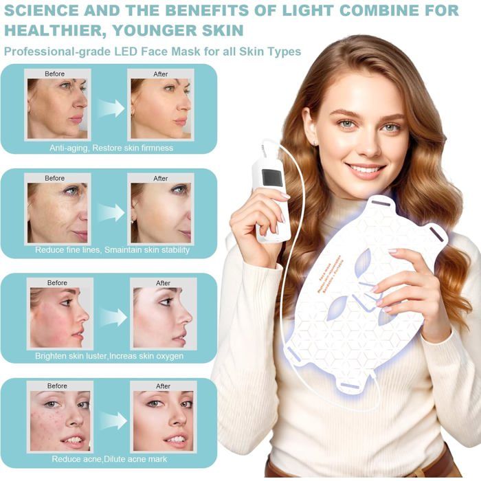 Masque Led Visage Luminothérapie,Masque Facial De Lumière Rouge ...