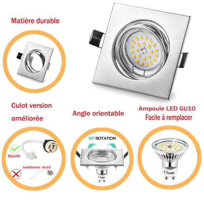 WOWATT Kit 6 Spots LED Encastrables GU10 6W - 6000K blanc froid avec Ampoules LED - Plafonnier ...