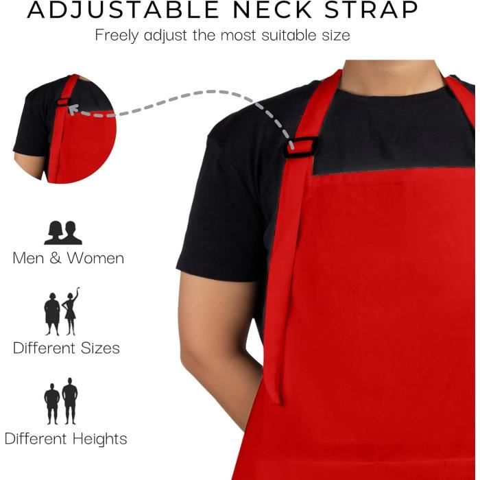 Tablier Femme - Ensemble De 2 Tabliers Rouges - Tablier De Cuisine, Homme Et Femme, 100% Coton ...