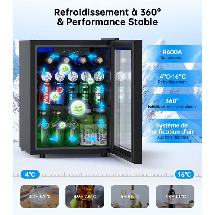 Boisson Réfrigérée 48L,Armoire Vitrine Réfrigérée 68 Cans Mini Frigo ...