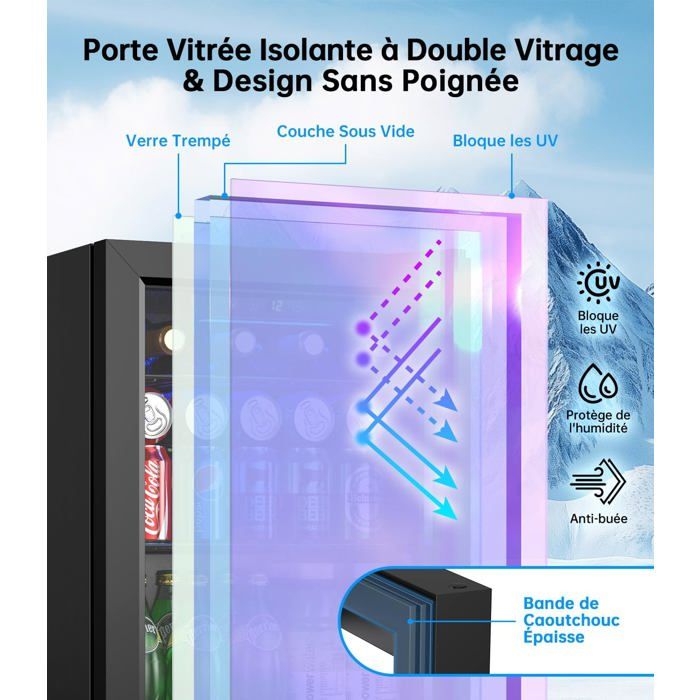 Boisson Réfrigérée 48L,Armoire Vitrine Réfrigérée 68 Cans Mini Frigo ...