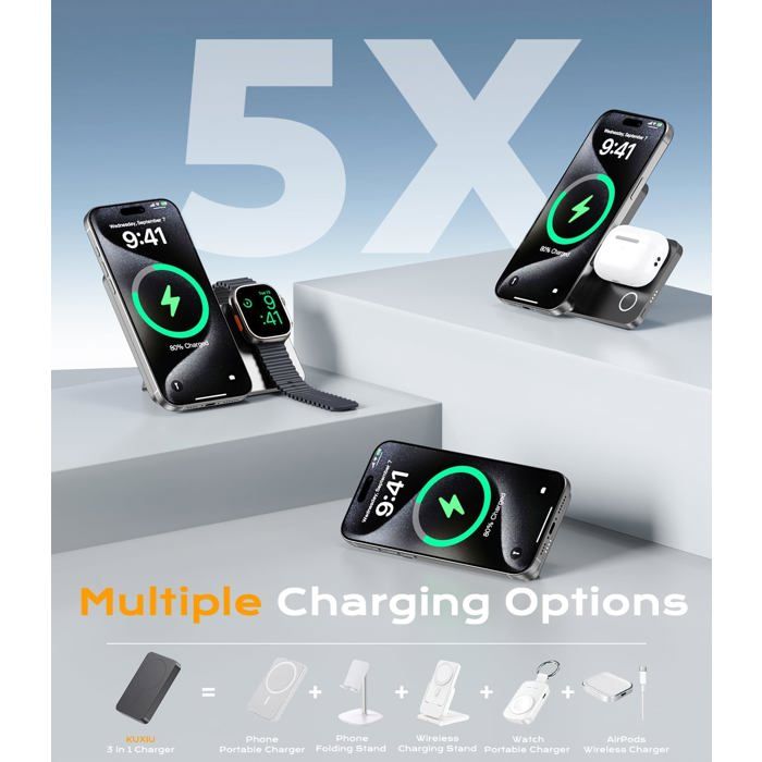 K2 Batterie Externe Magnétique 3 En 1 5000Mah, Chargeur À Induction Qi2 ...