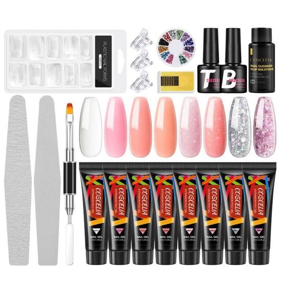 COSCELIA Poly Extension Ongle Gel 8pc et Slip Solution Base Top Coat ...