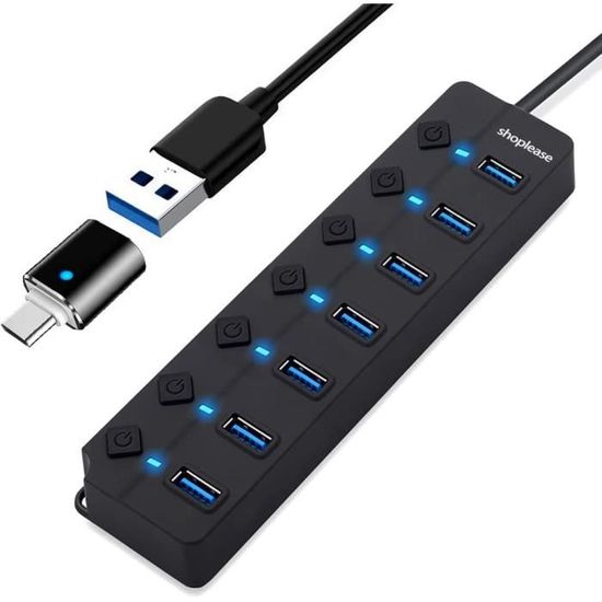 Séparateur USB 3.0, rallonge USB 7 Ports avec Interrupteur Marche-arrêt ...