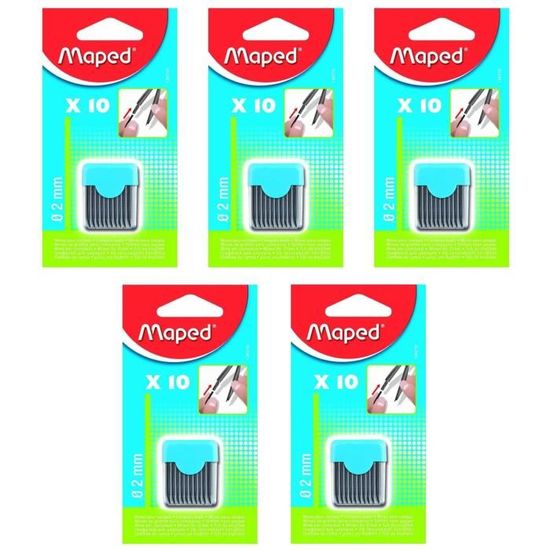 Mines pour compas - MAPED - Lot de 10 - Dureté H - Épaisseur 2 mm - 5 ...