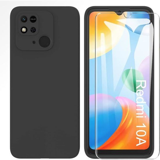 Coque redmi 10A + 1 Vitre verre trempé Silicone look ULTRASLIM noir ...