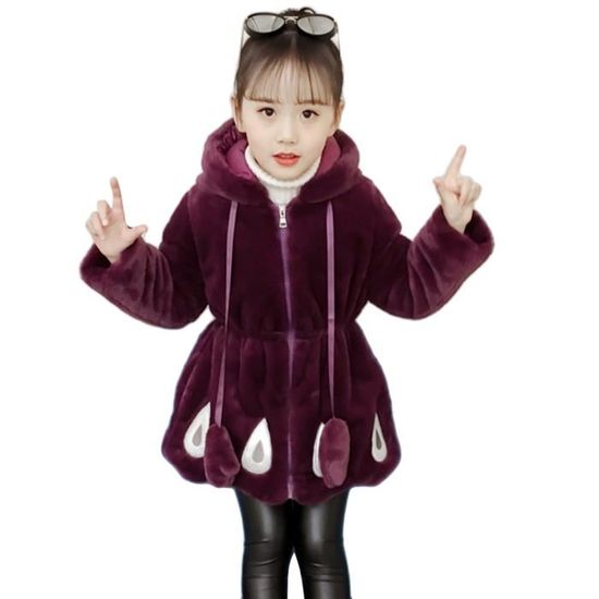 Manteau MISSMAO Fille à Capuche Fausse Fourrure Chaud Élégant Hiver ...