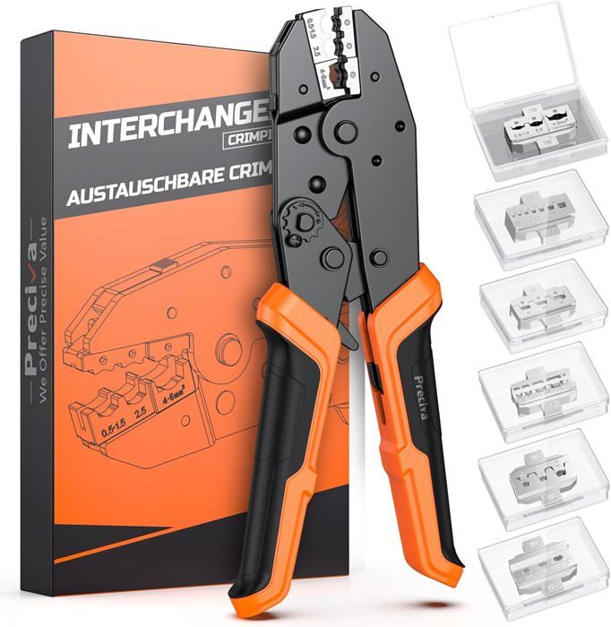 Preciva Pince a Sertir Jeu de 6 Pièces Pinces à Cliquet Mâchoires pour Cosses Thermorétractables ...