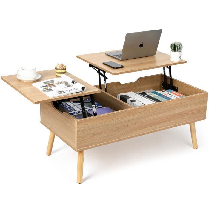 Table Basse - VOWNER - Réglable en Hauteur - Double Plateau Relevable ...